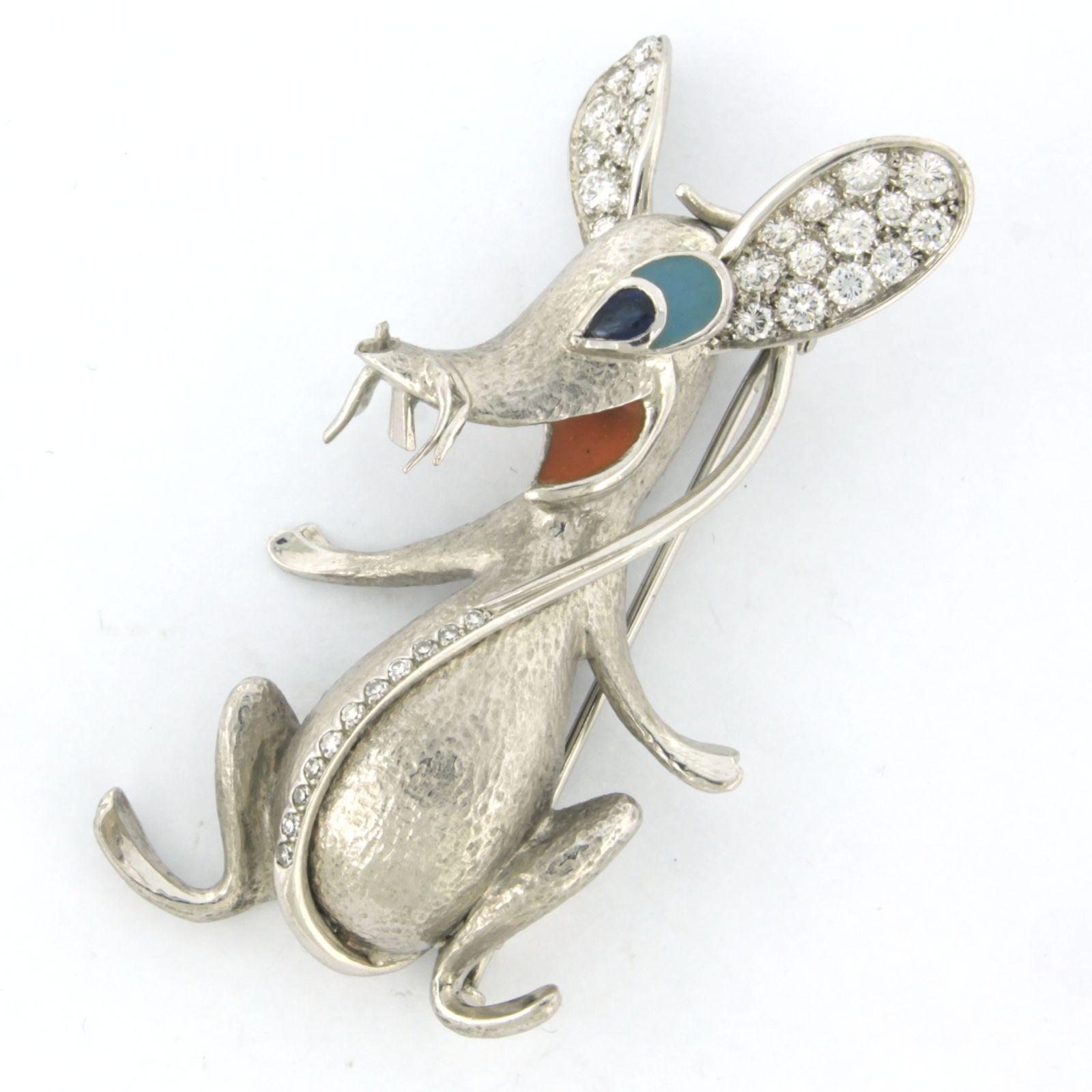 KERN Brooch Mouse shaped enamel, sapphire and diamond 18k white gold ...