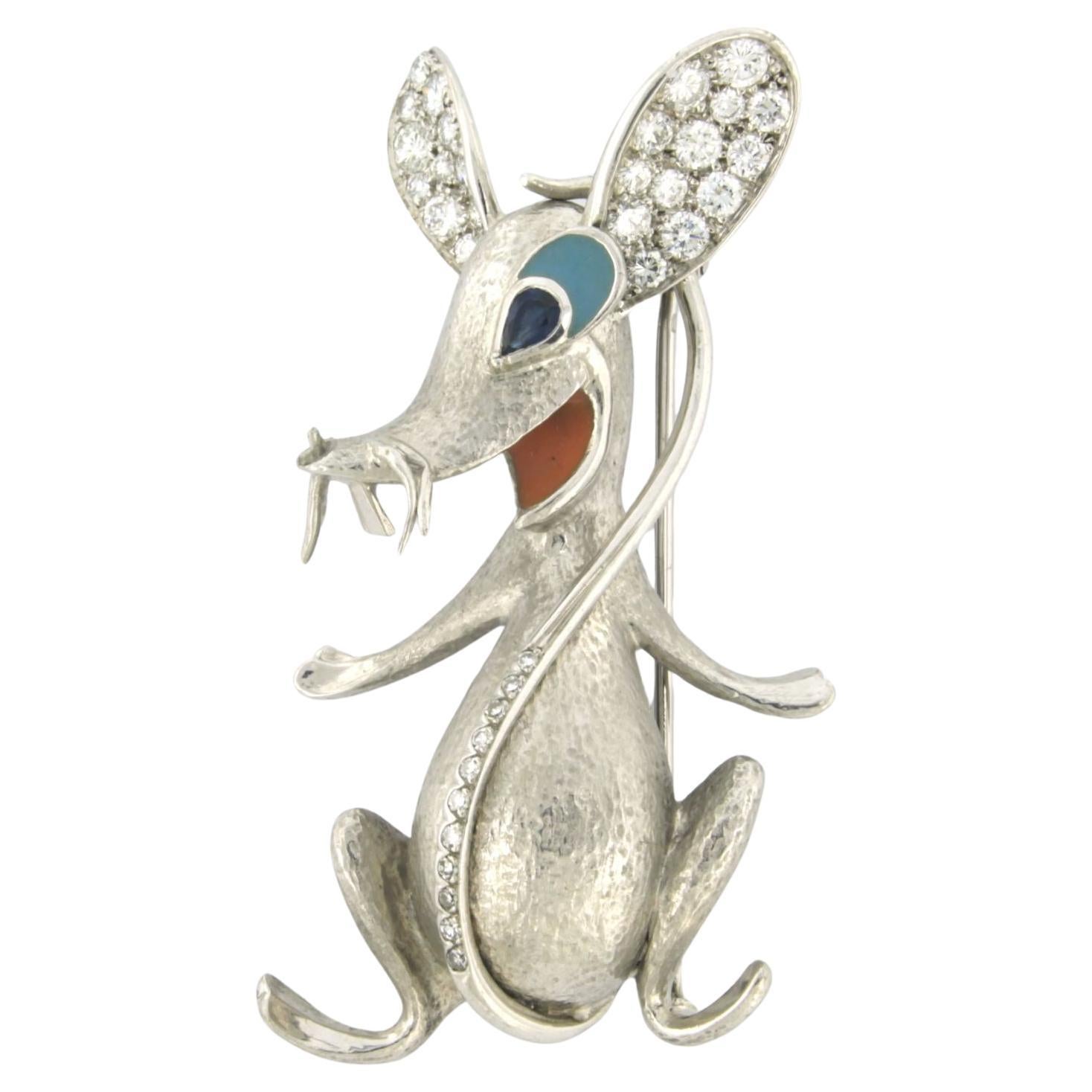 KERN Brooch Mouse shaped enamel, sapphire and diamond 18k white gold ...