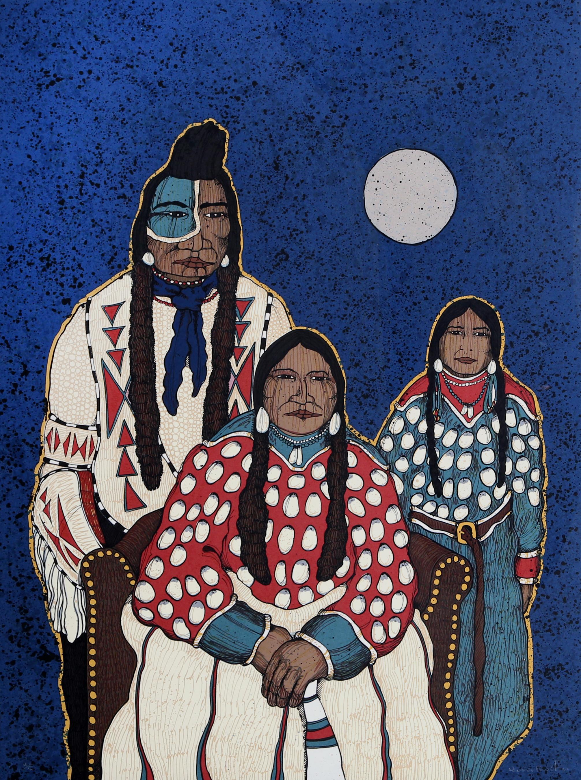 Kevin Red Star - Crow Indian Family, 1979, Signed Serigraph by Kevin ...