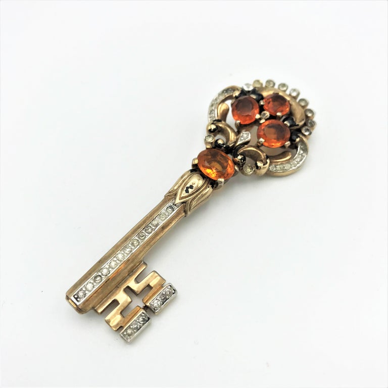 Key brooch by Trifari Sterling 1940s USA at 1stDibs | trifari brooch