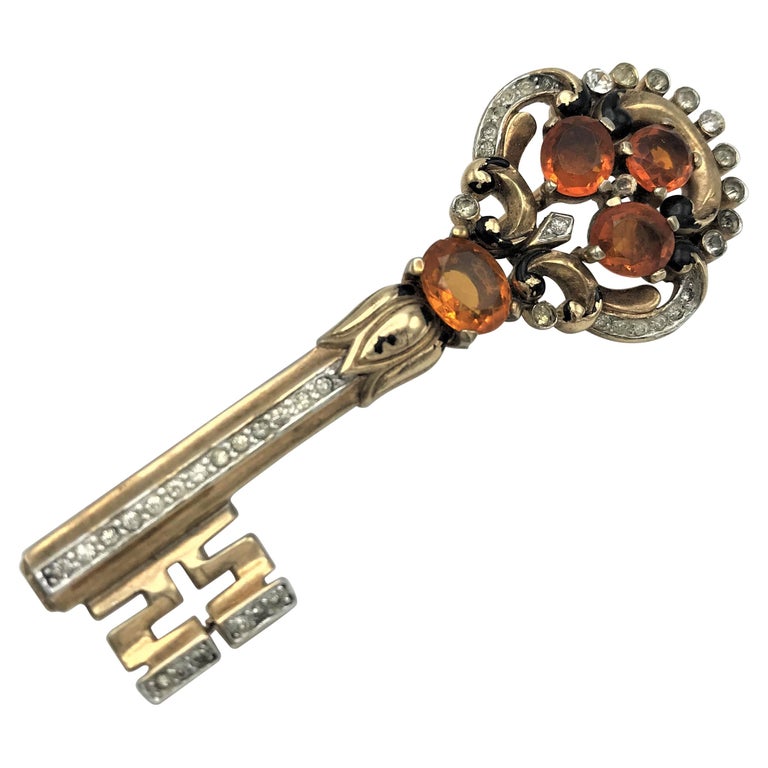 Key brooch by Trifari Sterling 1940s USA at 1stDibs | trifari brooch