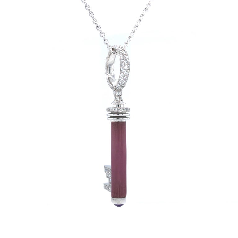 Key Pendant 18k White Gold Pink Enamel 162 Diamonds total 1.90 ct ...