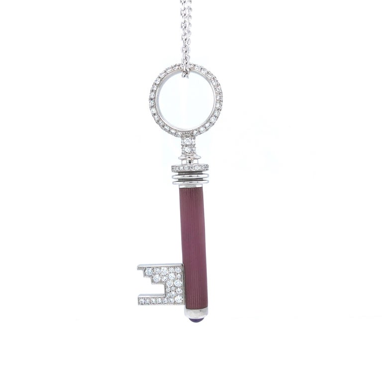 Key Pendant, 18k White Gold, Pink Enamel, 162 Diamonds 1.90 ct ...