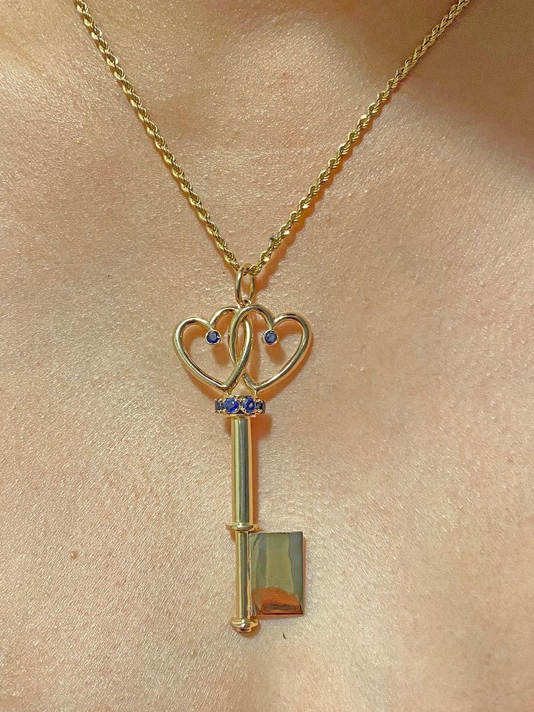 Key To My Heart Double Heart Sapphire Key Pendant at 1stDibs | key to ...