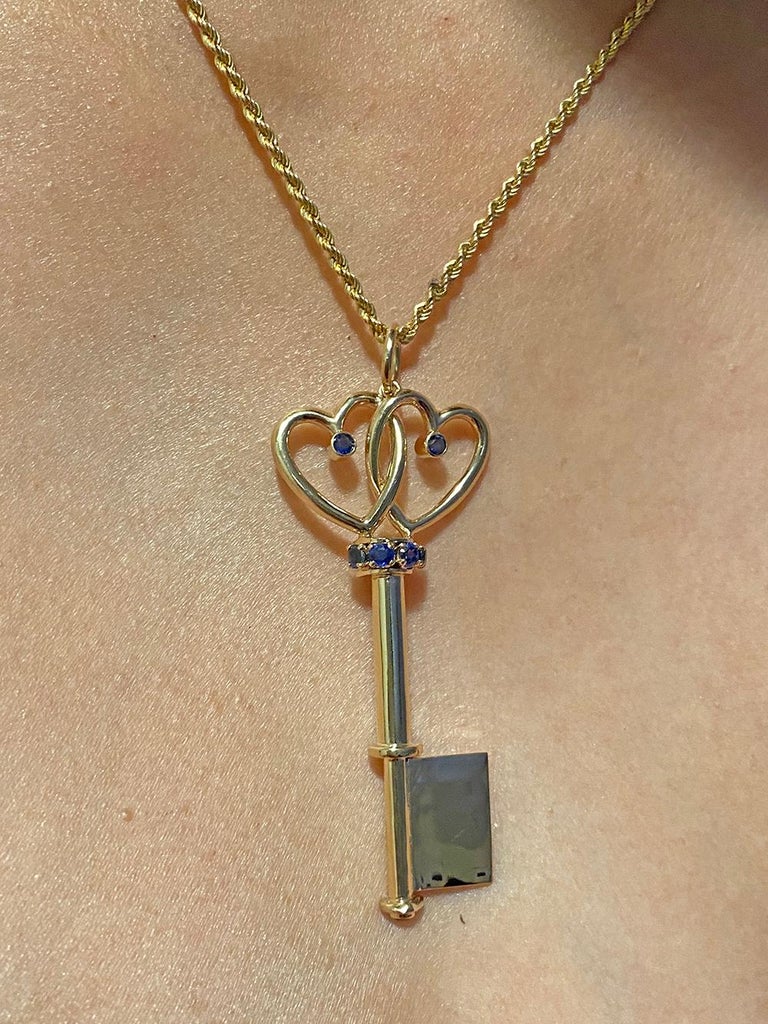 Key To My Heart Double Heart Sapphire Key Pendant at 1stDibs | key to ...