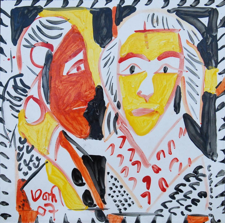 K.G. Subramanyan - Oil on Enamel plate, Red, Yellow, Black color by ...