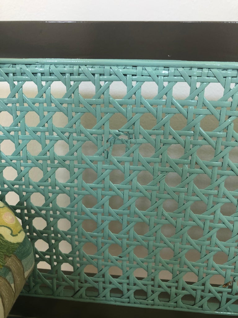 Khaki and Blue Lacquered Wood and Rattan with Pink, Yellow and Green ...