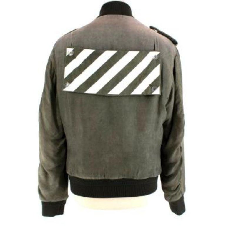 Khaki distressed bomber jacket For Sale at 1stDibs