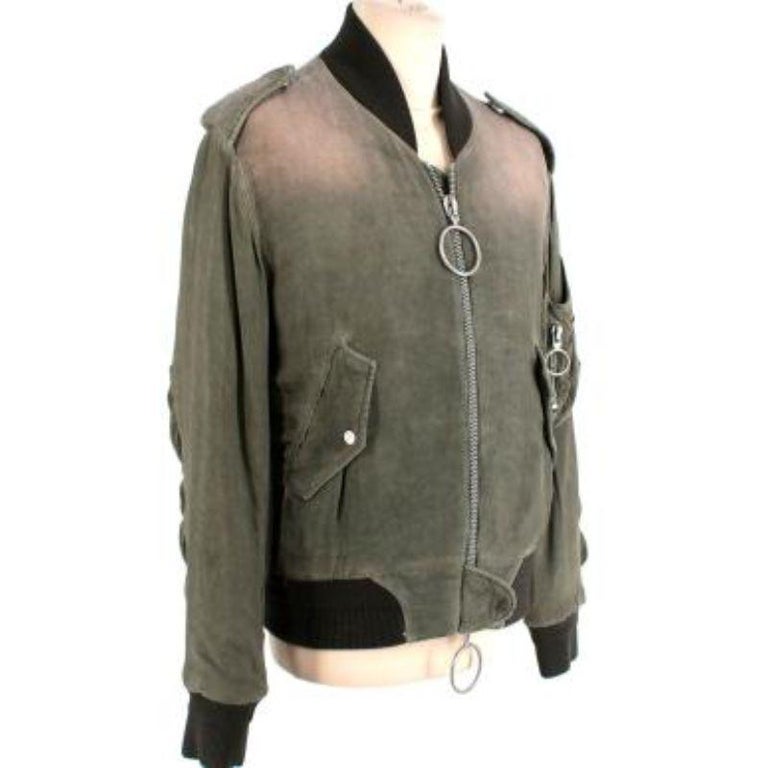 Khaki distressed bomber jacket For Sale at 1stDibs