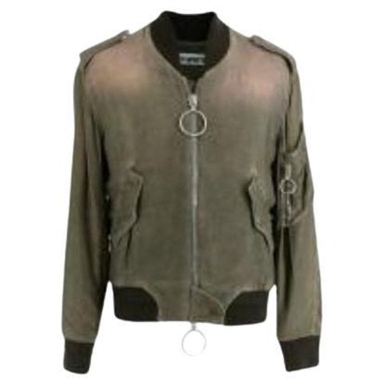 Khaki distressed bomber jacket For Sale at 1stDibs