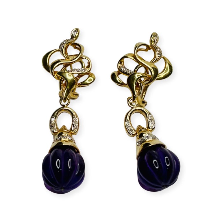 Kian 18K and 14K Yellow Gold Amethyst and Diamond Earrings For Sale at ...