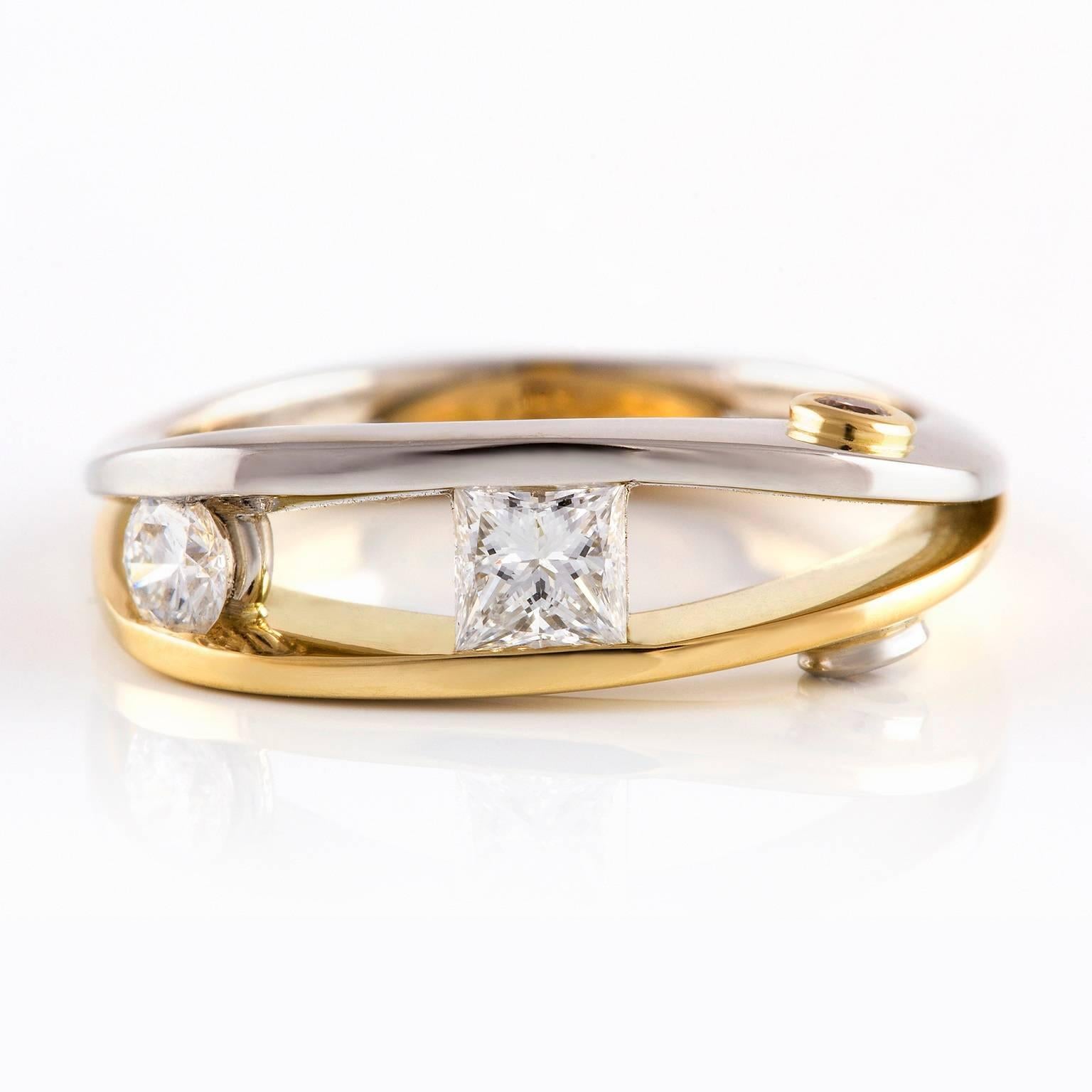 Kian Design Diamond Engagement Ring in Platinum and 18 Carat Yellow ...
