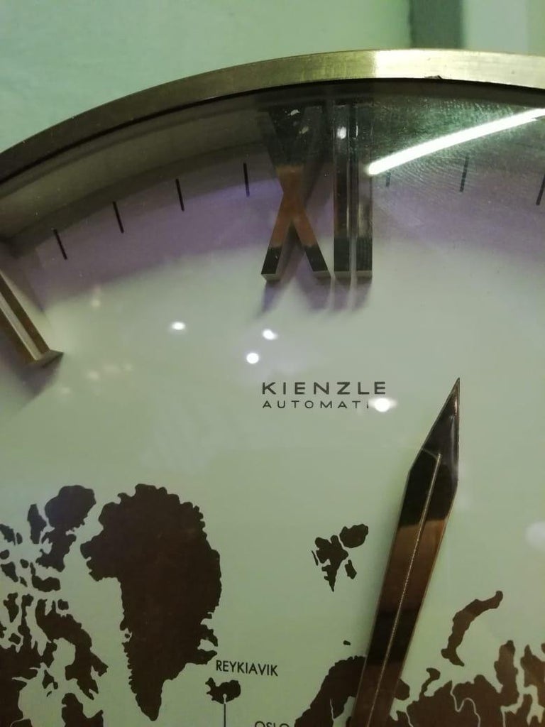 Kienzle Mid-Century Modern Brass and Glass World Time Zone Clock at 1stDibs