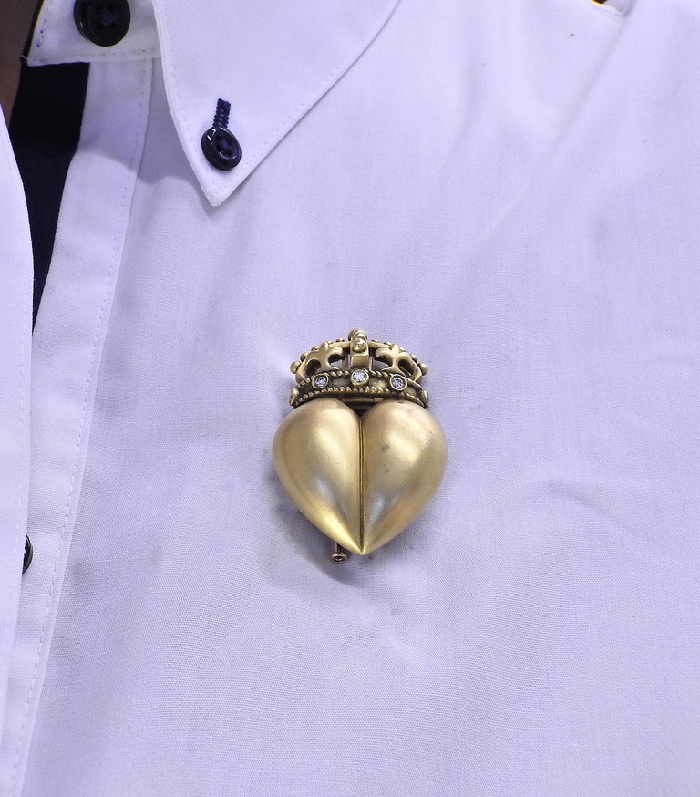 Kieselstein Cord Crown Heart Gold Diamond Pendant Brooch For Sale at ...