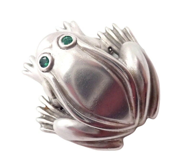 Kieselstein Cord Frog Emerald White Gold Pin Brooch For Sale at 1stDibs