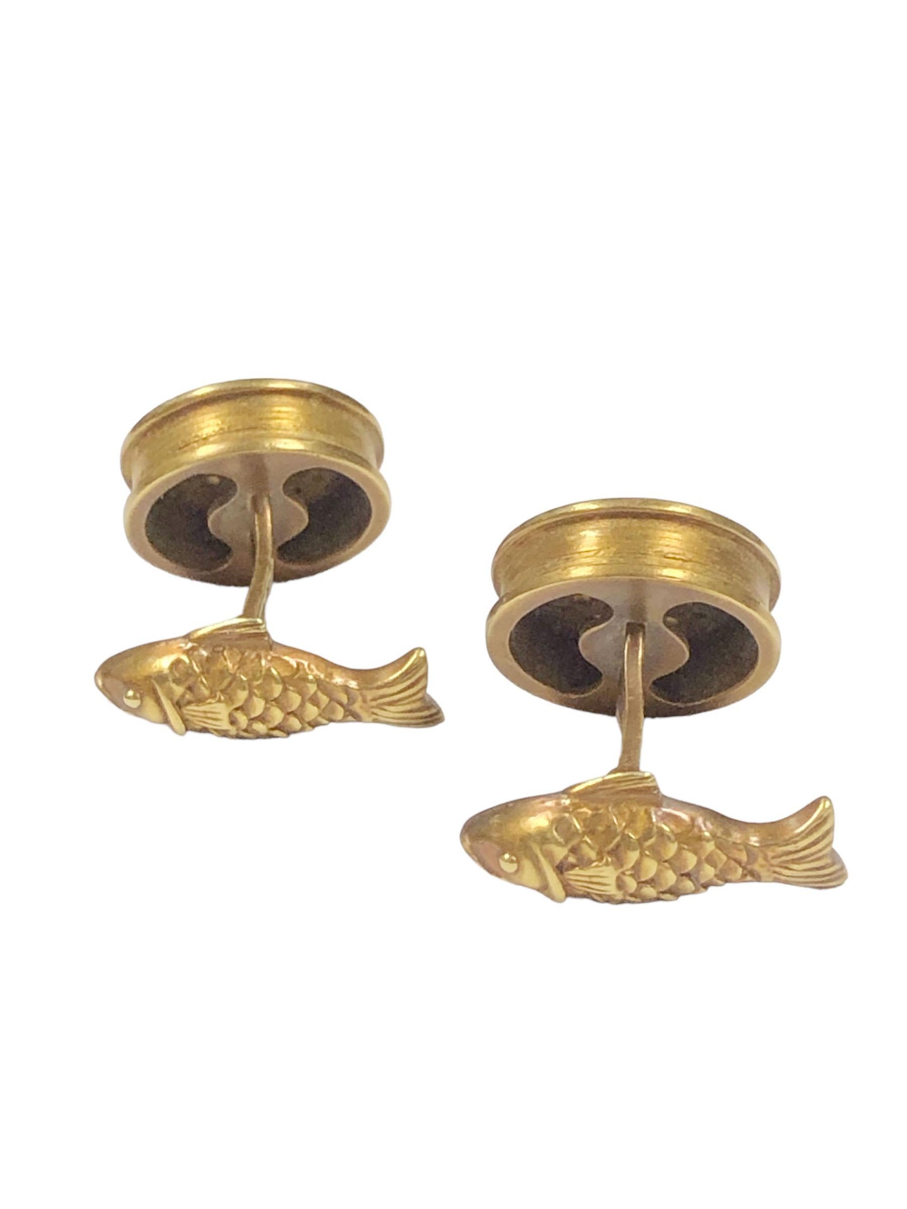 Kieselstein cord Yellow Gold movable Fishing Reel Cufflinks For Sale at ...