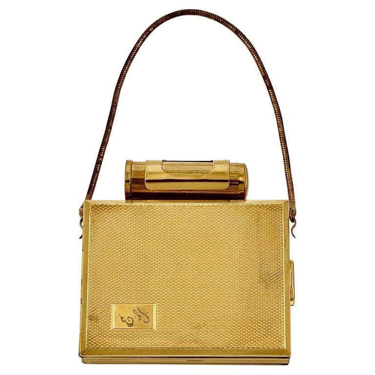 Kigu Gold Tone Carryall Compact Party Case circa 1950s For Sale at 1stDibs