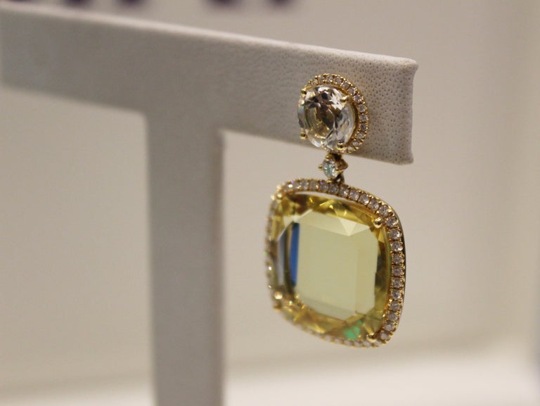 Kiki McDonough 18 Carat Yellow Gold Cushion Cut Beryl Earrings For Sale ...
