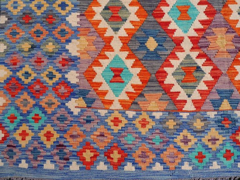 Kilim Rug Diamond Design Room Size Wool Flat Hand-Woven Persian Carpet ...