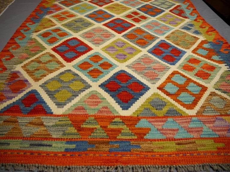 Kilim Rug Flat-Weave Tribal Nomad Kelim Natural Dyes Hand-Woven Diamond ...
