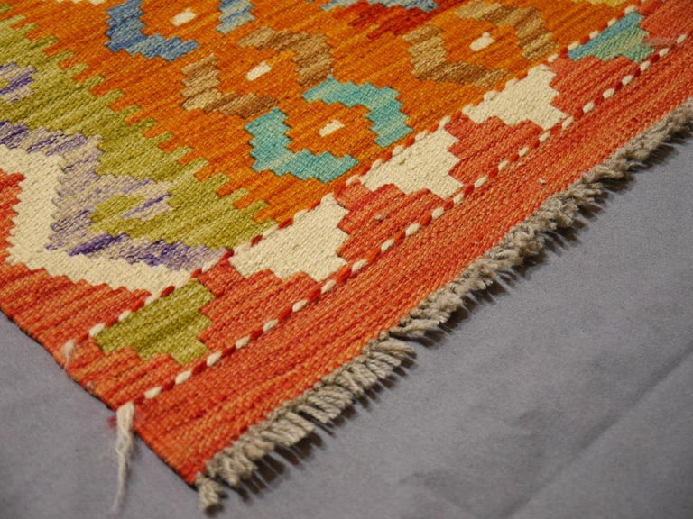 Kilim Rug Tribal Nomad Kelim with Natural Dyes Flat Hand-Woven Diamond ...