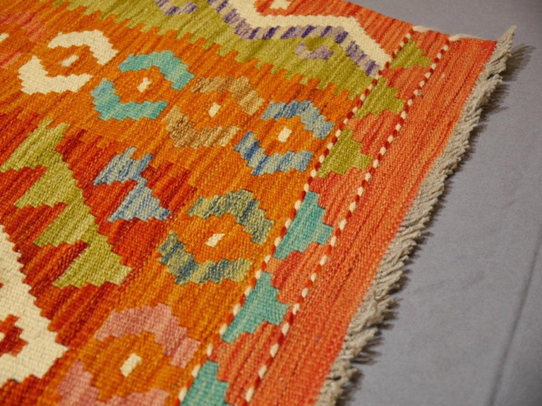Kilim Rug Tribal Nomad Kelim with Natural Dyes Flat Hand-Woven Diamond ...