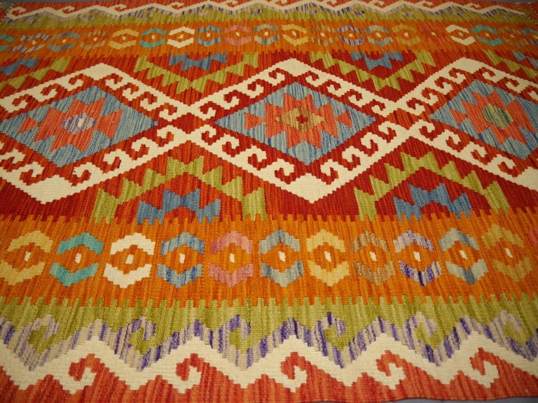 Kilim Rug Tribal Nomad Kelim with Natural Dyes Flat Hand-Woven Diamond ...