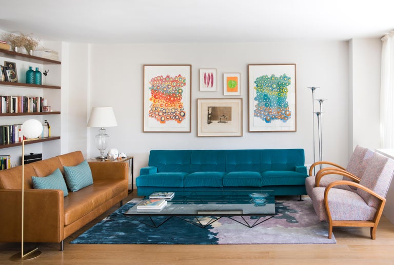 Modern HandTufted Wool and Silk Rug Made in Spain Blue and Mauve Marble ...