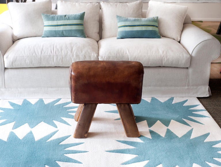 Modern Hand Tufted Wool Rug Made in Spain Turquoise and White Stars For ...