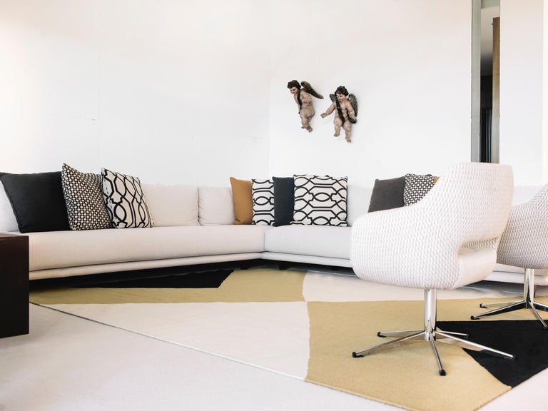 Modern Handwoven Flat-Weave Wool Kilim Rug Black White Gold Geometric ...