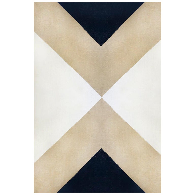 Modern Handwoven Flat-Weave Wool Kilim Rug Black White Gold Geometric ...