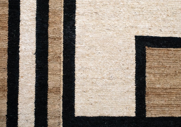 Modern Hand Braided Jute Carpet Rug in Black Brown White Geometric For ...