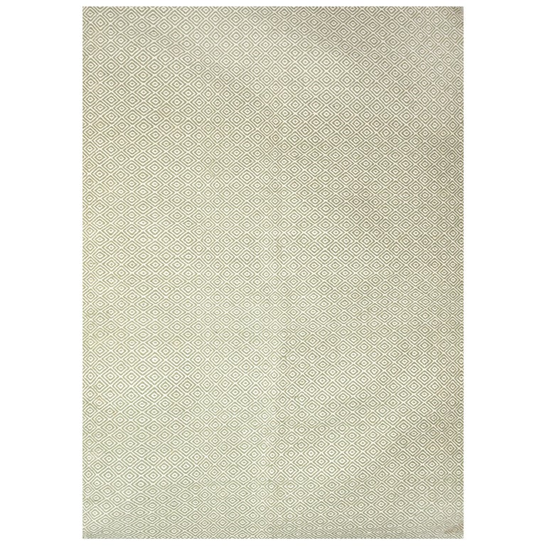 Contemporary Handwoven Wool Rug Dhurrie in Green and White Diamond ...
