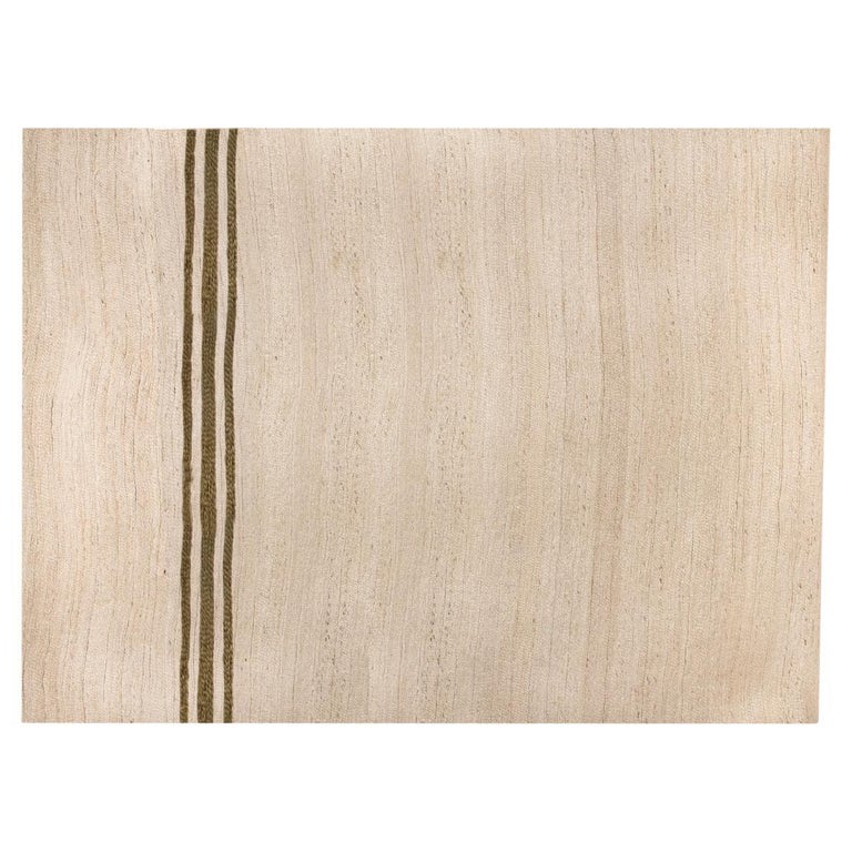 Modern Hand stitched Jute Carpet Rug Provenza Green Stripes and Ivory ...