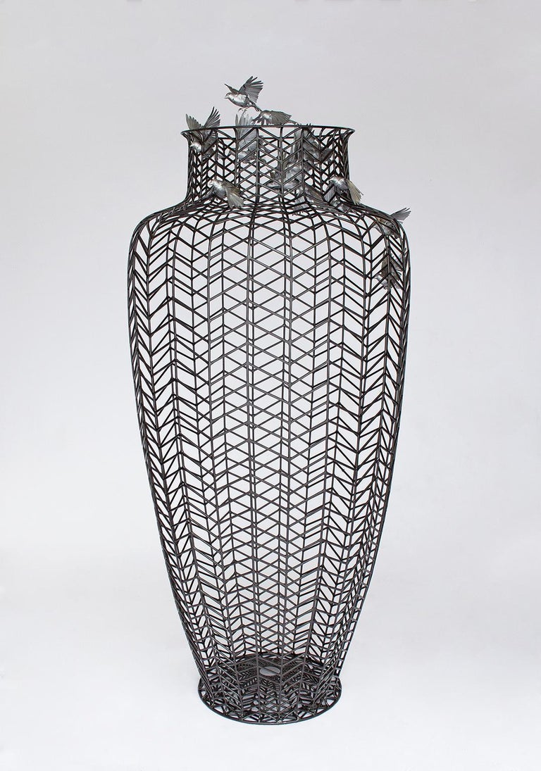 Kim Cridler - "Holding 2" steel vessel sculpture with birds For Sale at ...