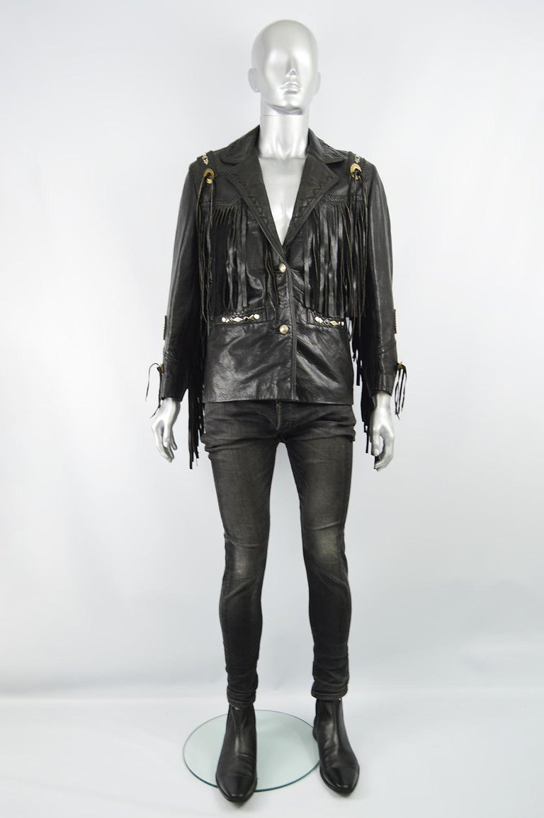 Kim Hadleigh Designs Vintage Men's Fringed Studded Black Leather Jacket ...