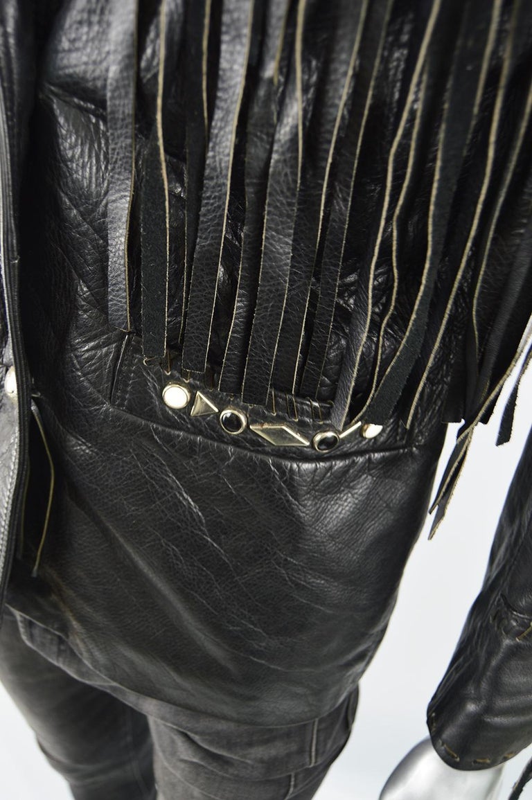 Kim Hadleigh Designs Vintage Men's Fringed Studded Black Leather Jacket ...