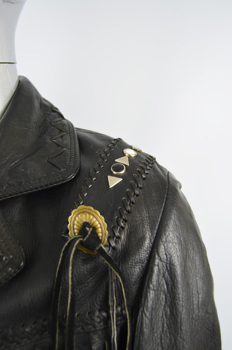 Kim Hadleigh Designs Vintage Men's Fringed Studded Black Leather Jacket ...