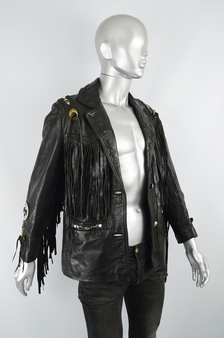 Kim Hadleigh Designs Vintage Men's Fringed Studded Black Leather Jacket ...
