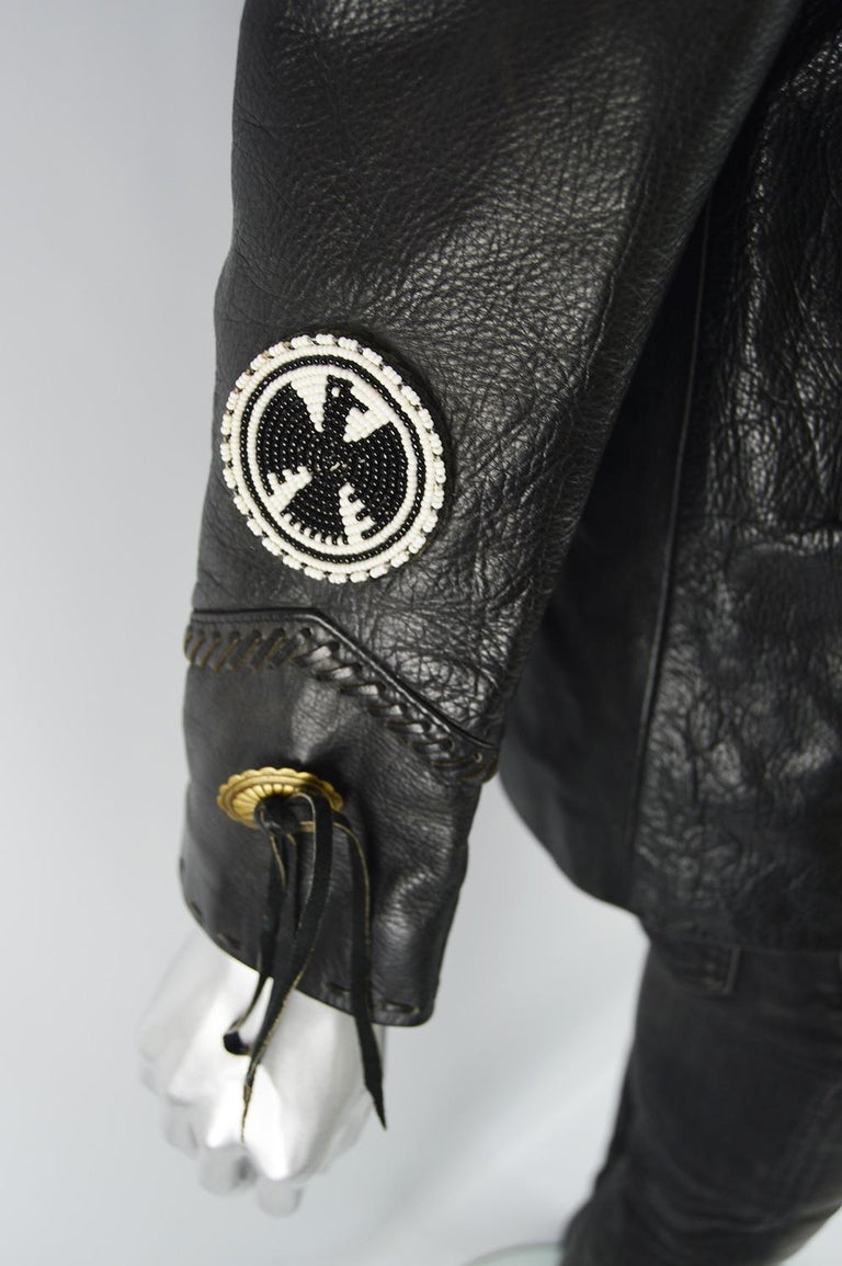 Kim Hadleigh Designs Vintage Men's Fringed Studded Black Leather Jacket ...