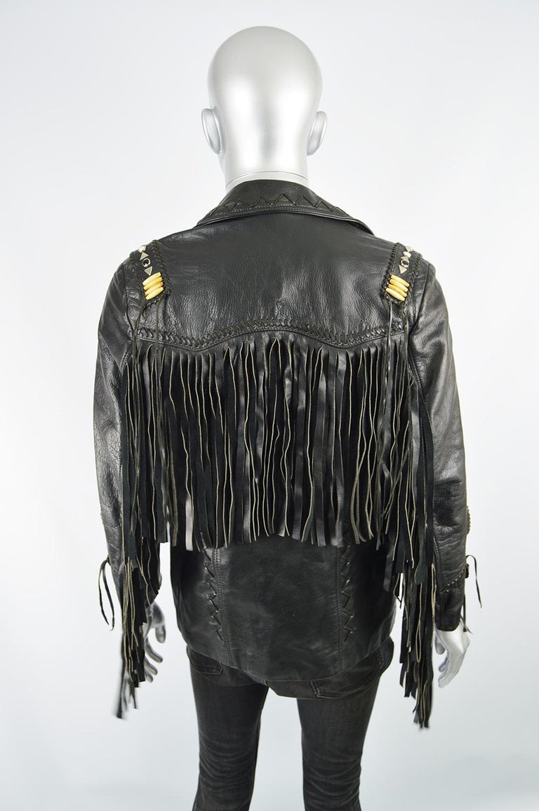 Kim Hadleigh Designs Vintage Men's Fringed Studded Black Leather Jacket ...