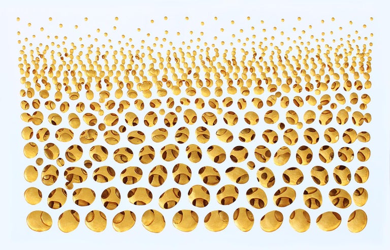 Kim Jae Il - Textured sculptural rectangular gold and white abstract ...