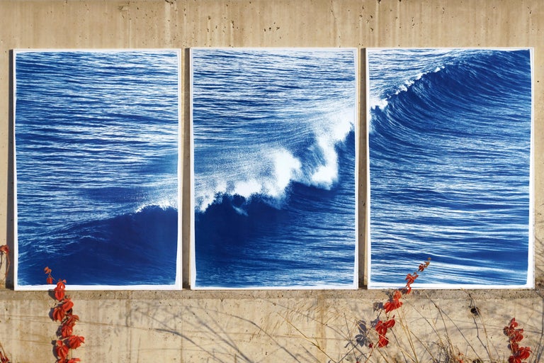 Kind of Cyan - Nautical Seascape Triptych of Crashing Wave in Los ...