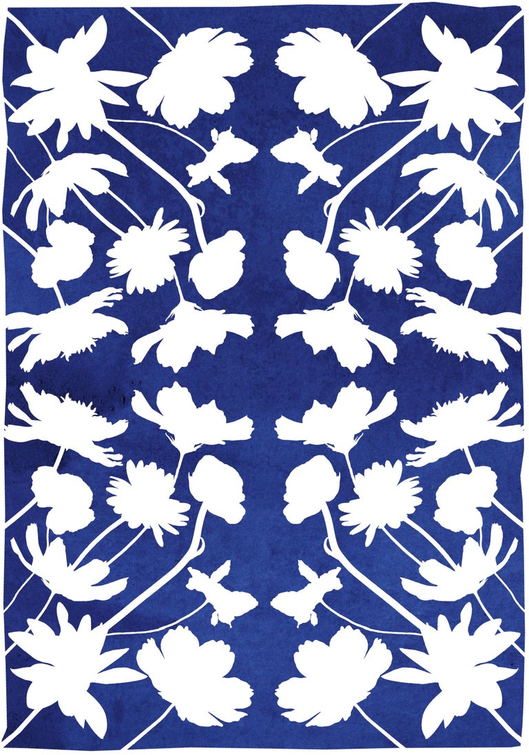 Kind of Cyan - Floral Kaleidoscope, Handmade Cutout Flowers, Cyanotype ...