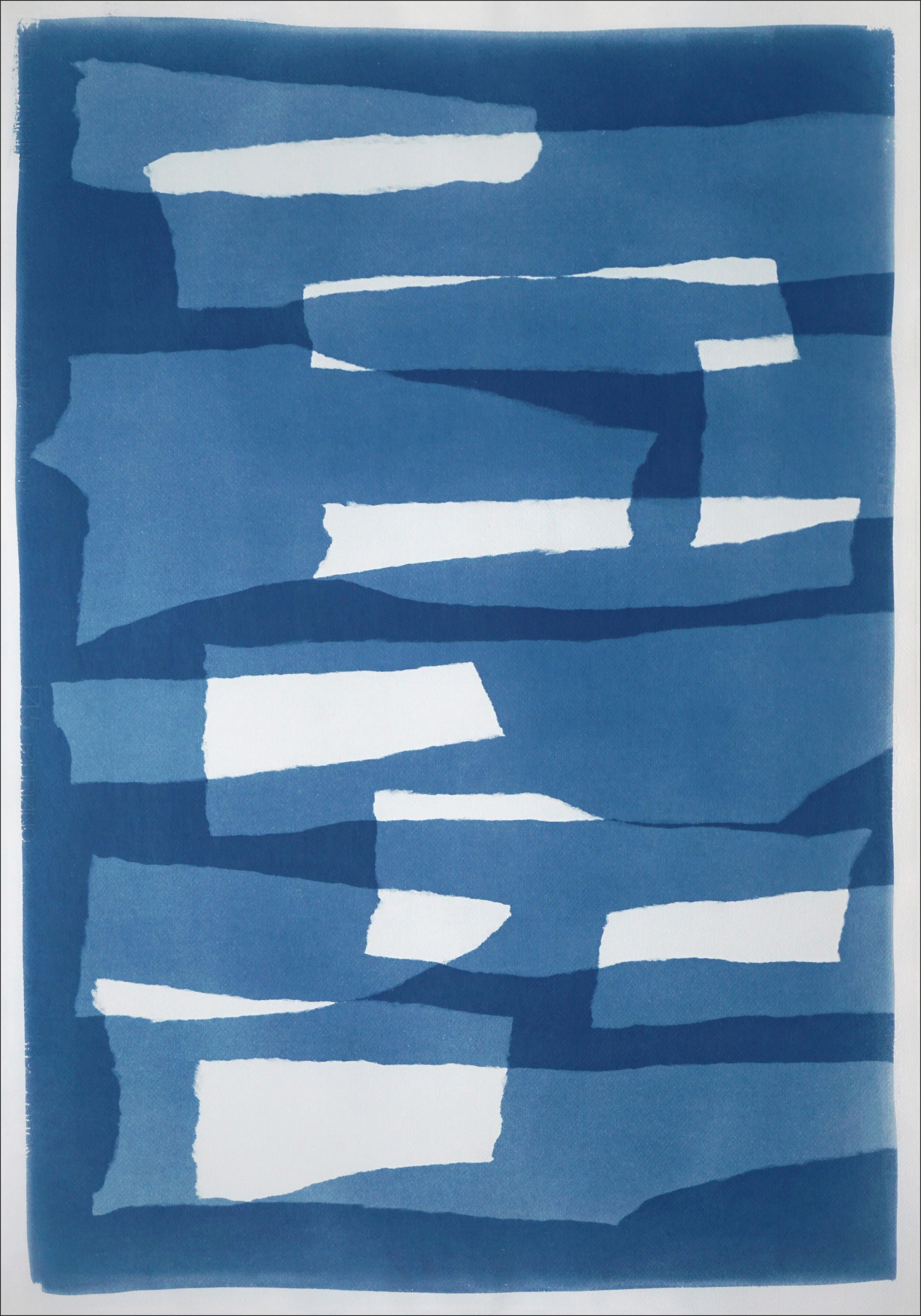 Kind of Cyan - Layered Torn Paper Diptych, White and Blue Unique ...