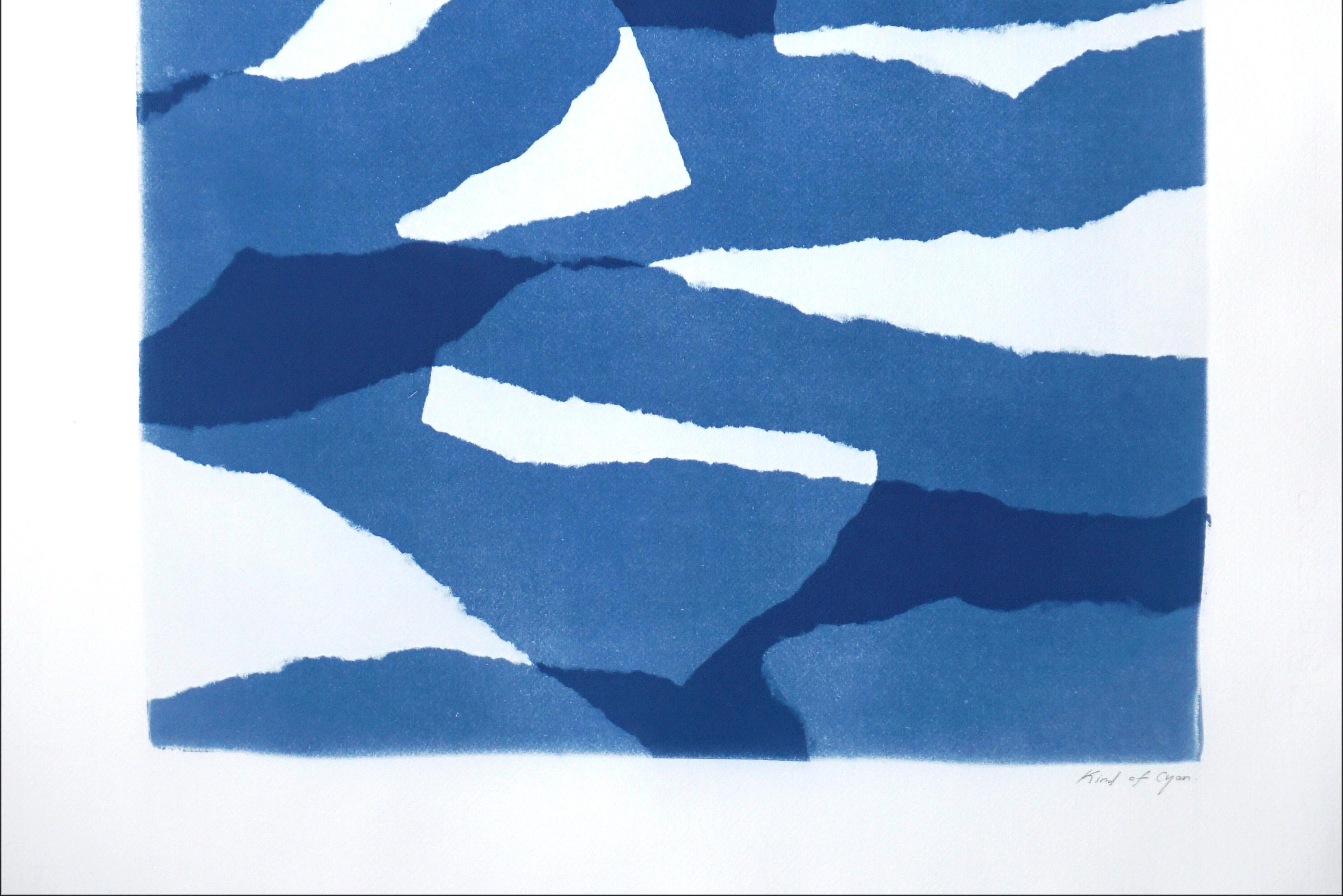 Kind of Cyan - Layered Torn Paper, White and Blue Unique Print ...