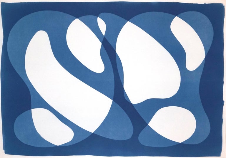 Kind of Cyan - The Swimmers, Unique Abstract Handmade Monotype ...