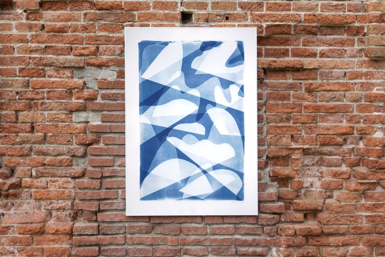 Kind of Cyan - Wind over Water, Handmade Memphis Style Shapes Monotype ...