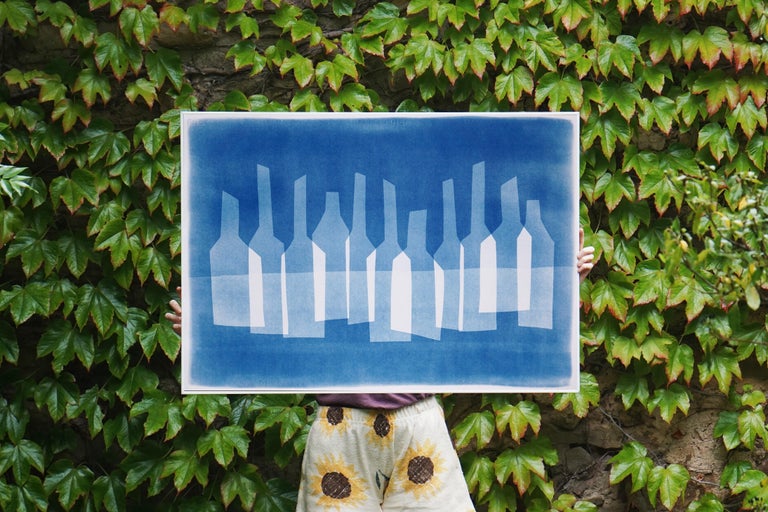 Kind of Cyan - Wine Cellar Still Life in Blue Tones, Abstract Bottles ...