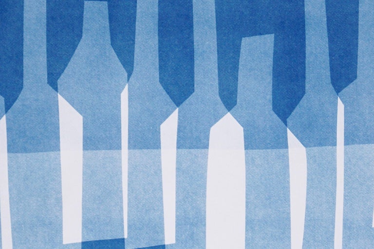 Kind of Cyan - Wine Cellar Still Life in Blue Tones, Abstract Bottles ...